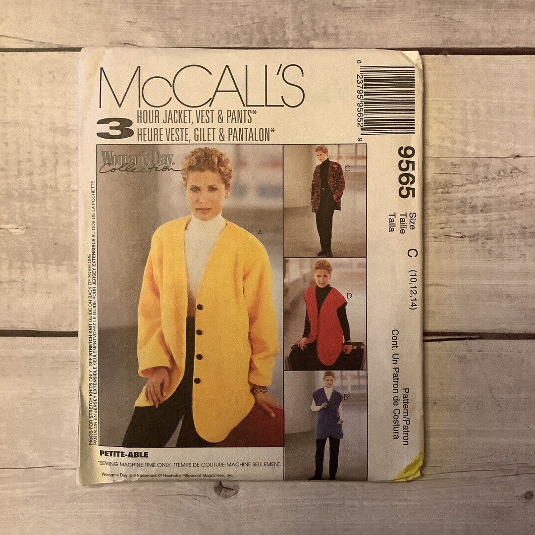 Mccalls 9565 Sewing Pattern Oversize Jacket Vest Pants Misses Sz 10-14 ...