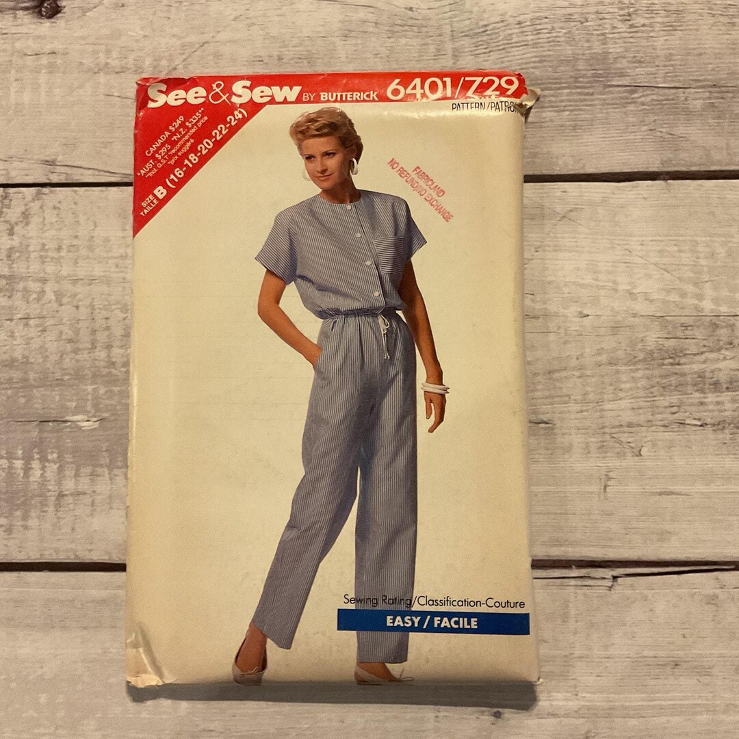 See & Sew 6401 Sewing Pattern Dress Jumpsuit Short Sleeve Miss Size 16 ...
