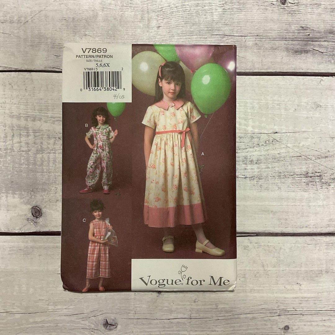 Vogue 7869 Sewing Pattern Dress Romper Jumpsuit Girls Child Size 5-6X ...