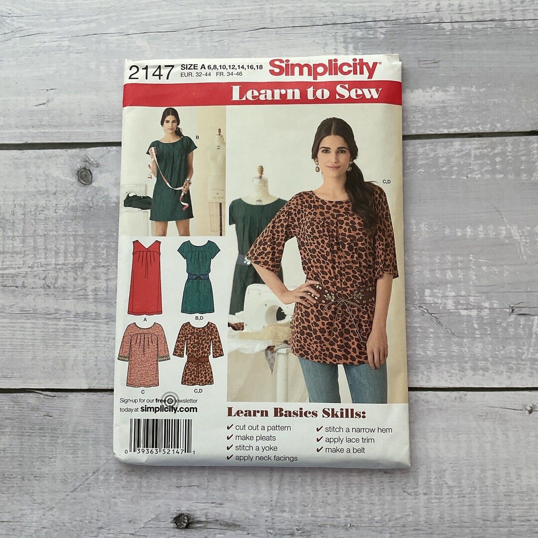 Simplicity 2147 Sewing Pattern Mini Dress Tunic Top Belt Misses Sz 6-18 ...