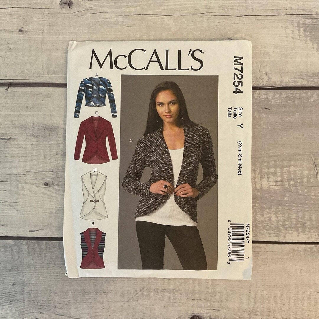 Mccalls 7254 Sewing Pattern Cardigan Sweater Vest Peplum Collar Knit XS ...