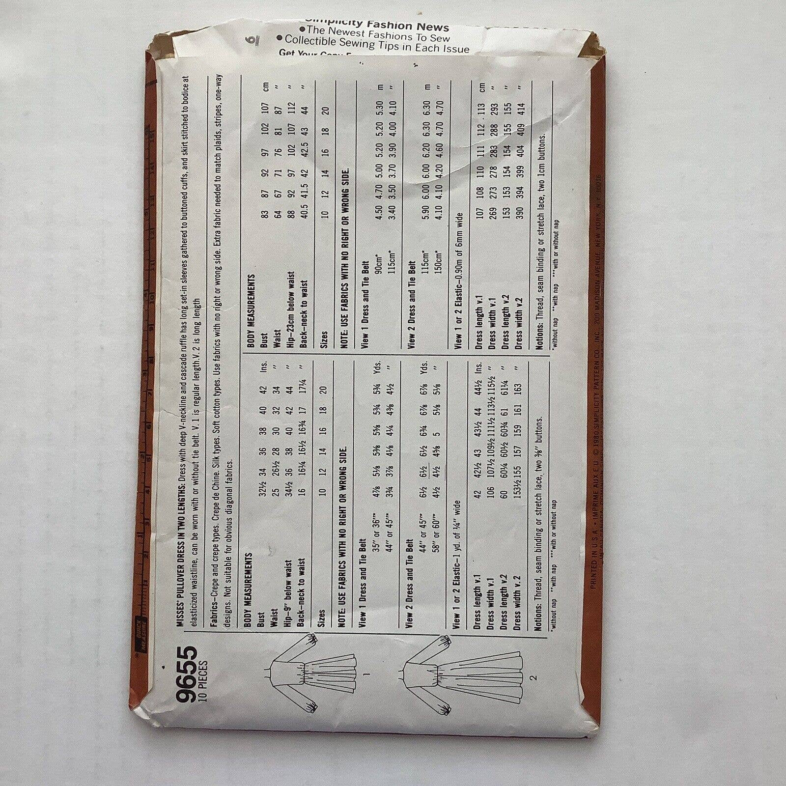 Simplicity 9655 Sewing Pattern Dress With Cascade Ruffles Misses Size ...