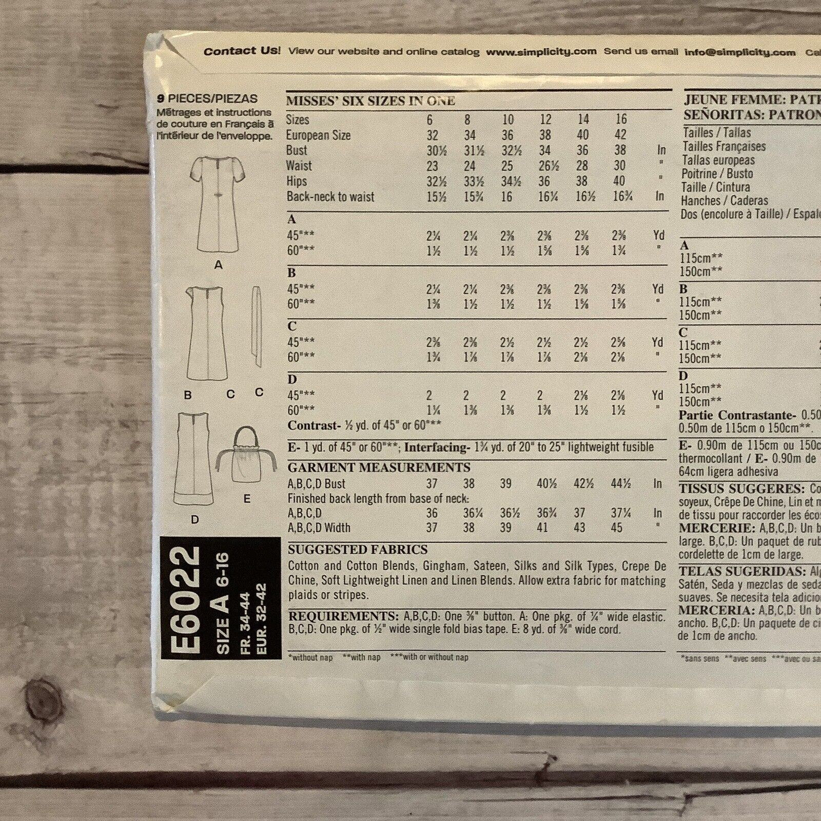 New Look 6022 Sewing Pattern Sheath Dress Boho Handbag Purse Women Sz 6 ...