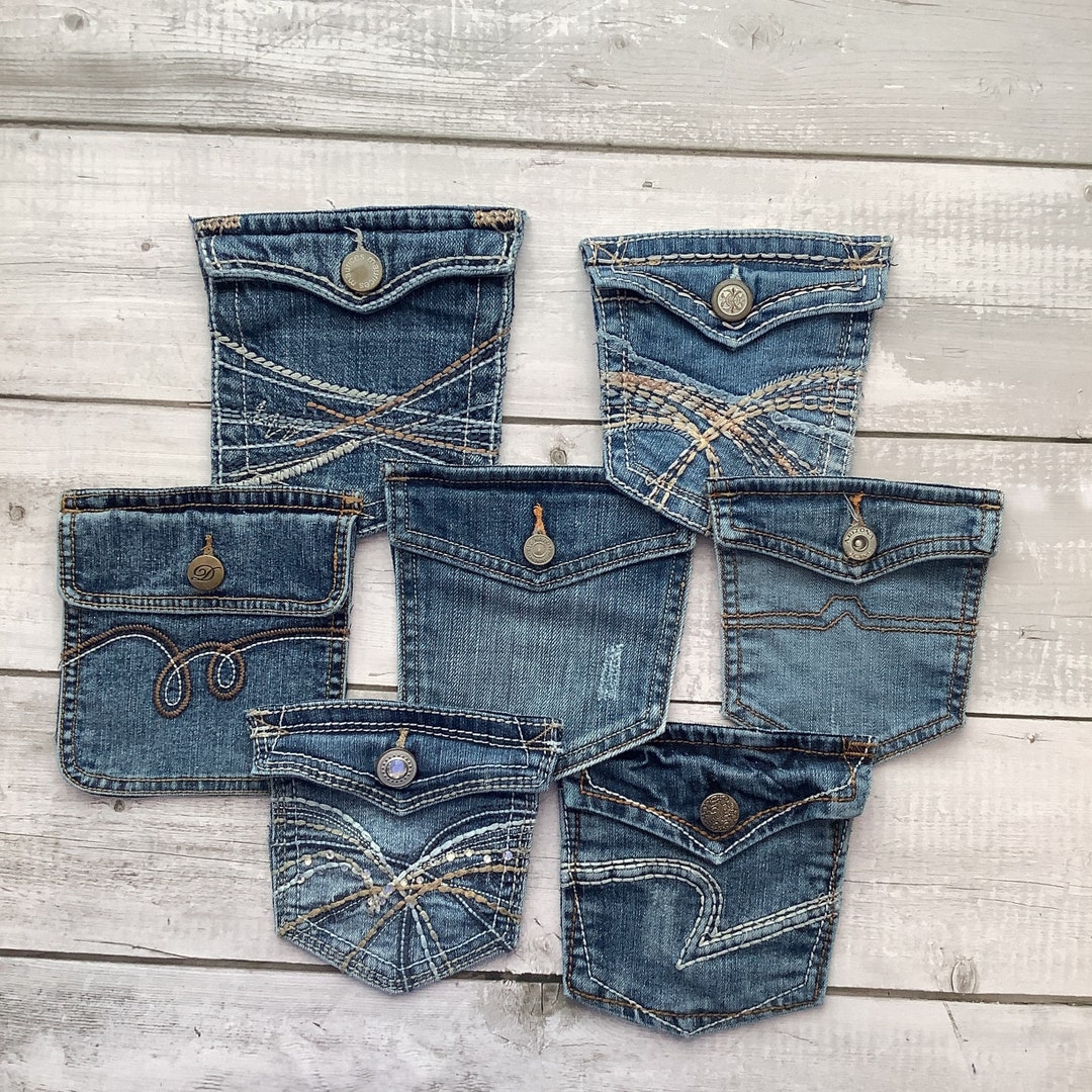 2 Denim Pockets Assorted Sizes Set of 2 Jean Denim Pockets With Button ...