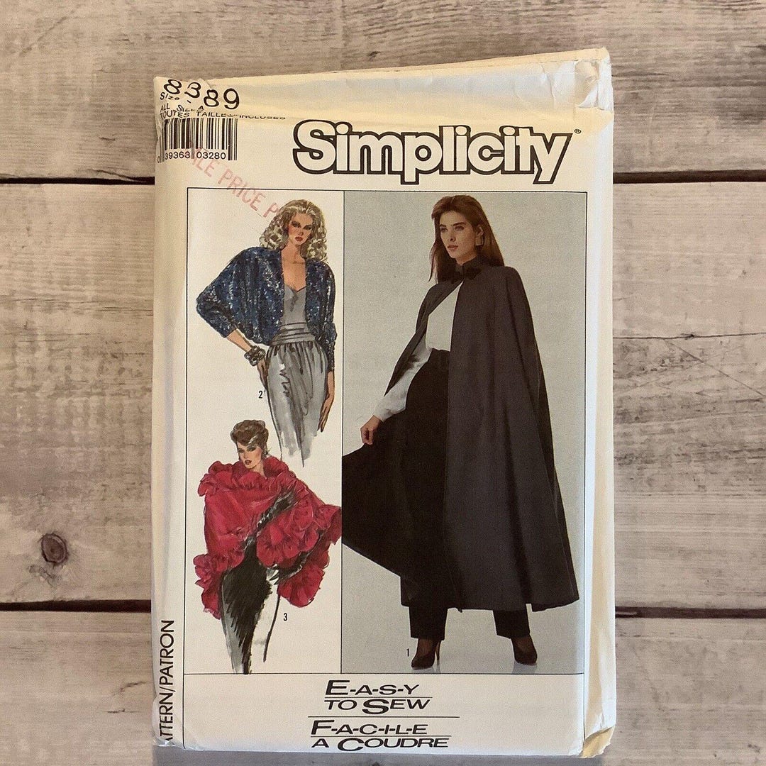 Simplicity 8389 Sewing Pattern Cape Shawl Jacket Misses Size S-M-L ...