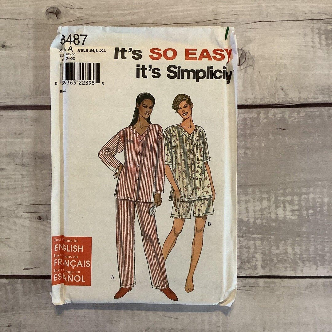 Simplicity 8487 Sewing Pattern Pajamas Sleepwear Button Front Misses XS ...