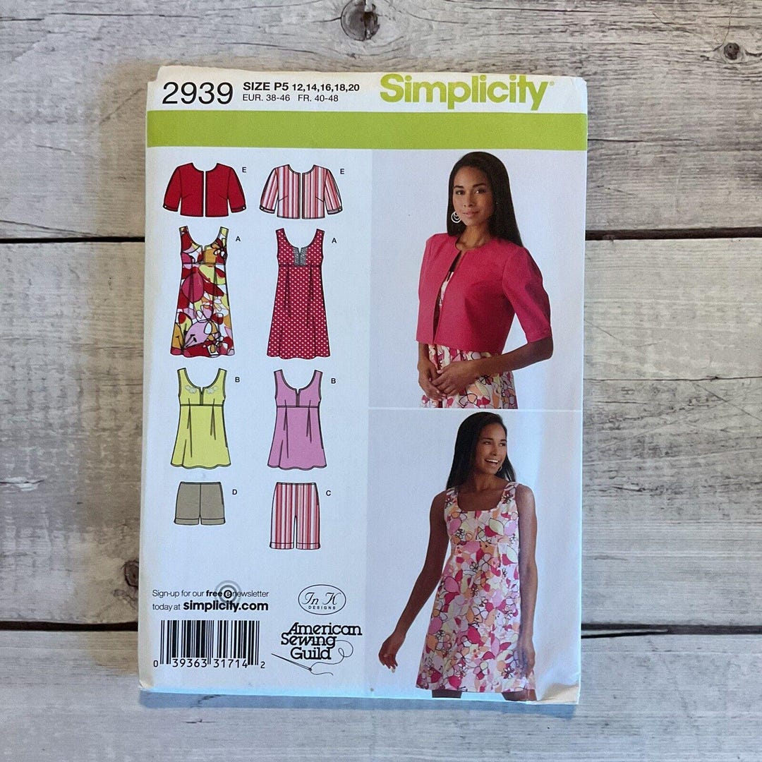 Simplicity 2939 Sewing Pattern Sleeveless Dress Top Shorts Jacket Sz 12 ...
