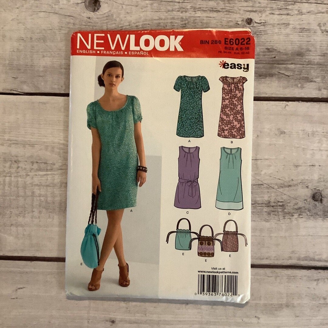 New Look 6022 Sewing Pattern Sheath Dress Boho Handbag Purse Women Sz 6 ...