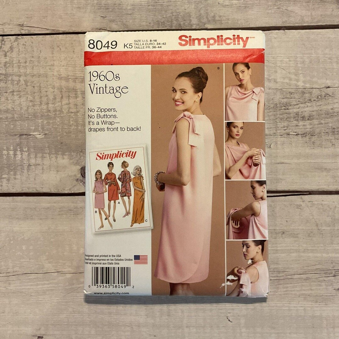 Simplicity 8049 Sewing Pattern Wrap Dress Back Wrap Shoulder Bow Sz 8-16 UNCUT - Etsy