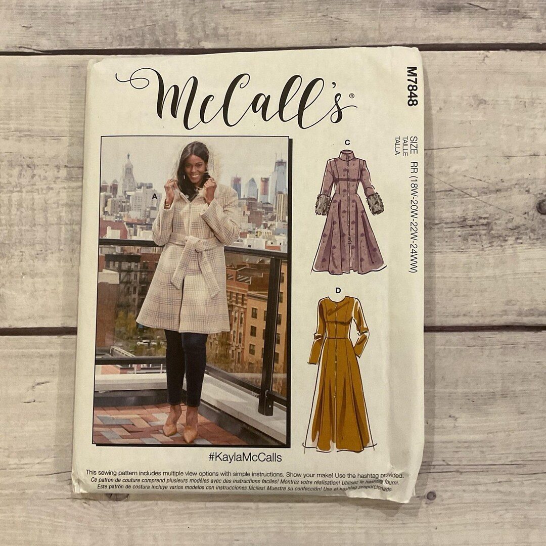 Mccalls 7848 Sewing Pattern Coat Zip Front Hood Belt Faux Fur Trim 18W ...
