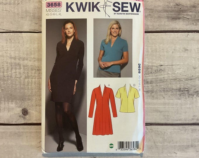 Kwik Sew 3658 Sewing Pattern Knit Dress Top V-neckline Miss Sizes XS-XL ...