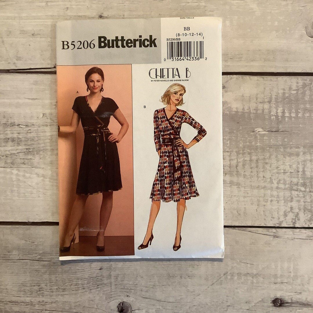 Butterick 5206 Sewing Pattern Mock Wrap Bodice Dress Misses Sizes 8-14 ...