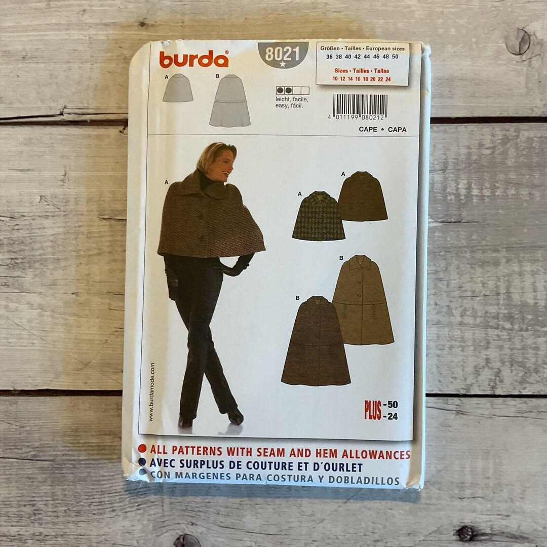 Burda 8021 Sewing Pattern Cape Coat Front Buttons Collar Miss Sz 10-24 ...