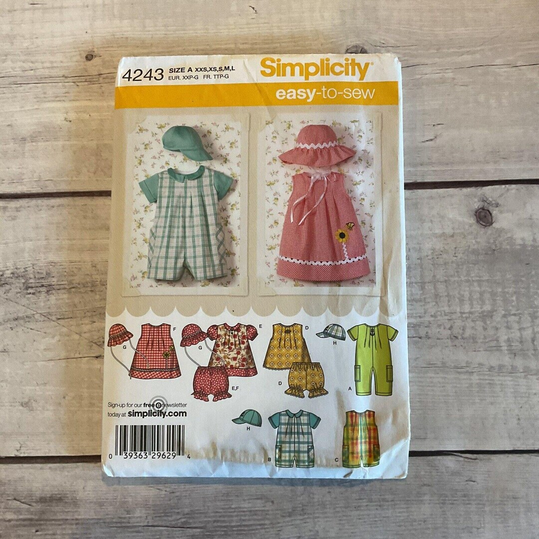 Simplicity 4243 Sewing Pattern Dress Romper Top Hat Toddler Unisex XXS ...