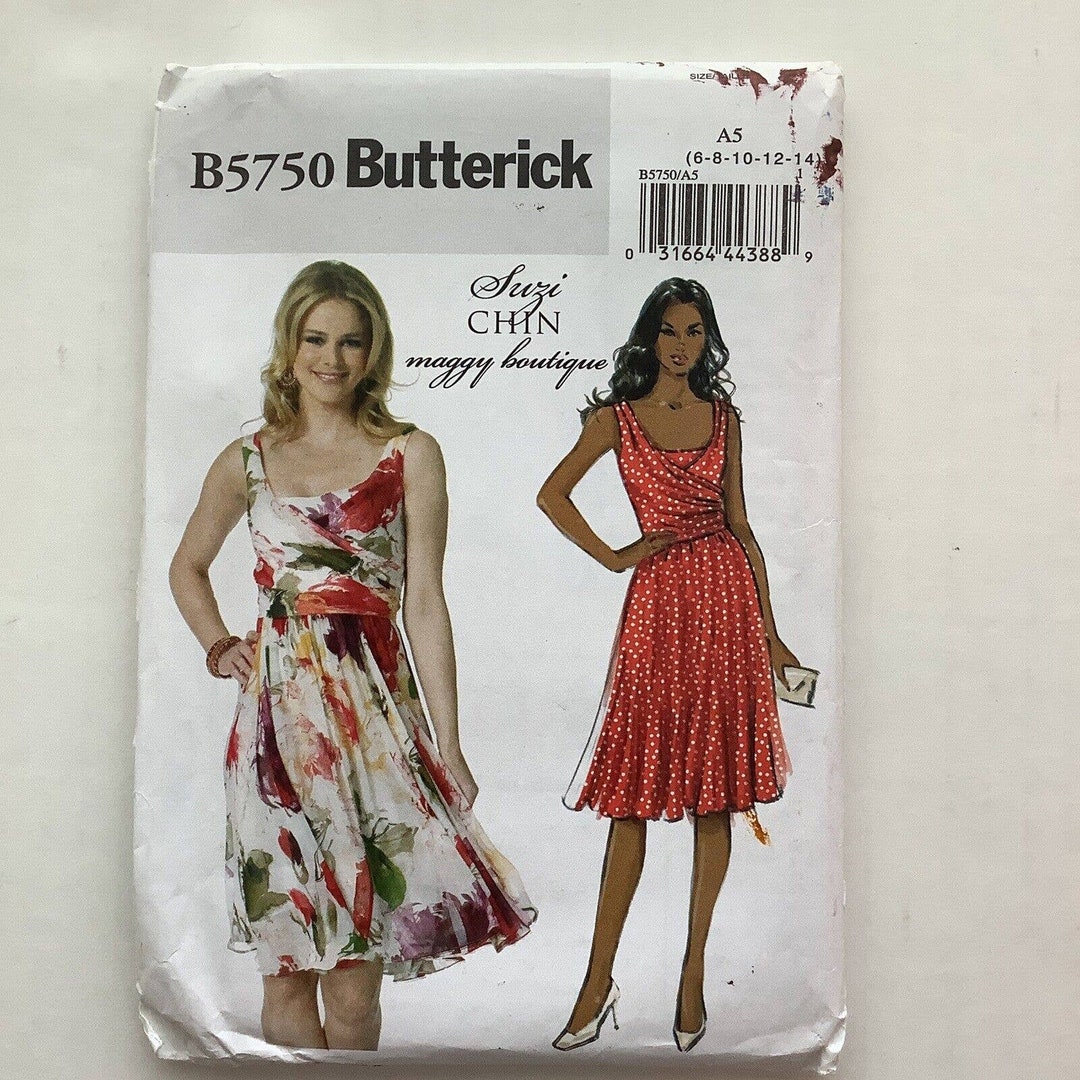 Butterick 5750 Sewing Pattern Mock Wrap Sleeveless Dress Misses Size 6 ...