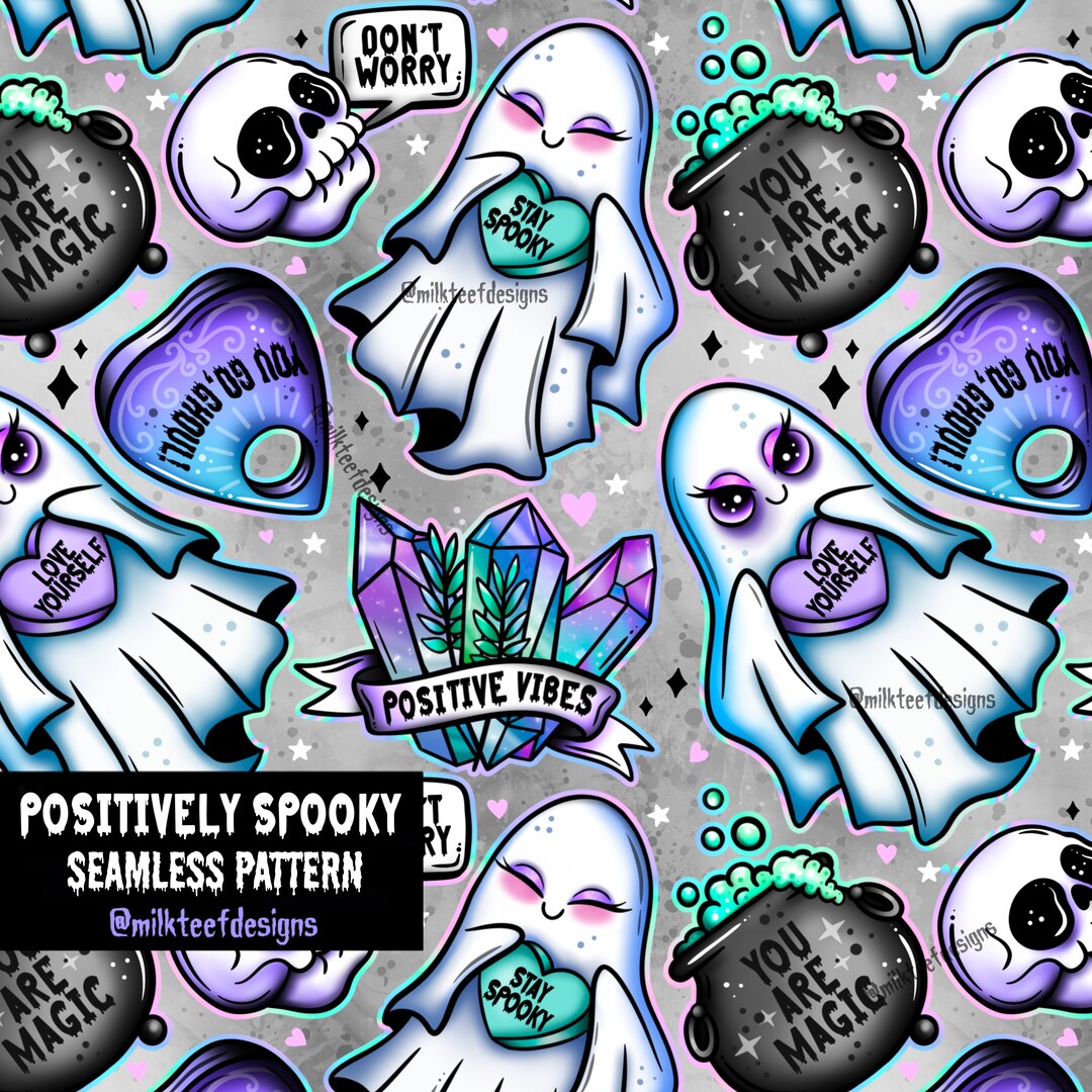 POSITIVELY SPOOKY Grey / Seamless Pattern / Surface Pattern - Etsy
