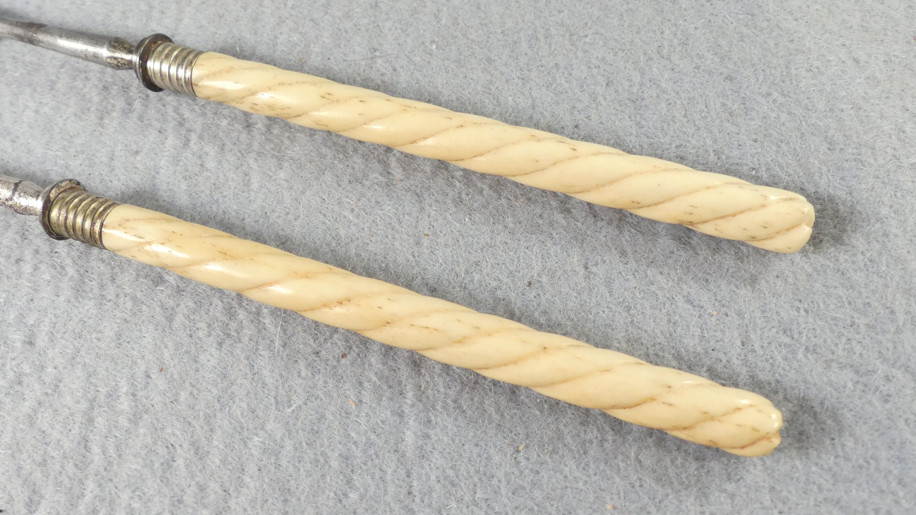 Antique Pickle Forks Pair Set of 2 Carved Twisted Real Bone Handles ...