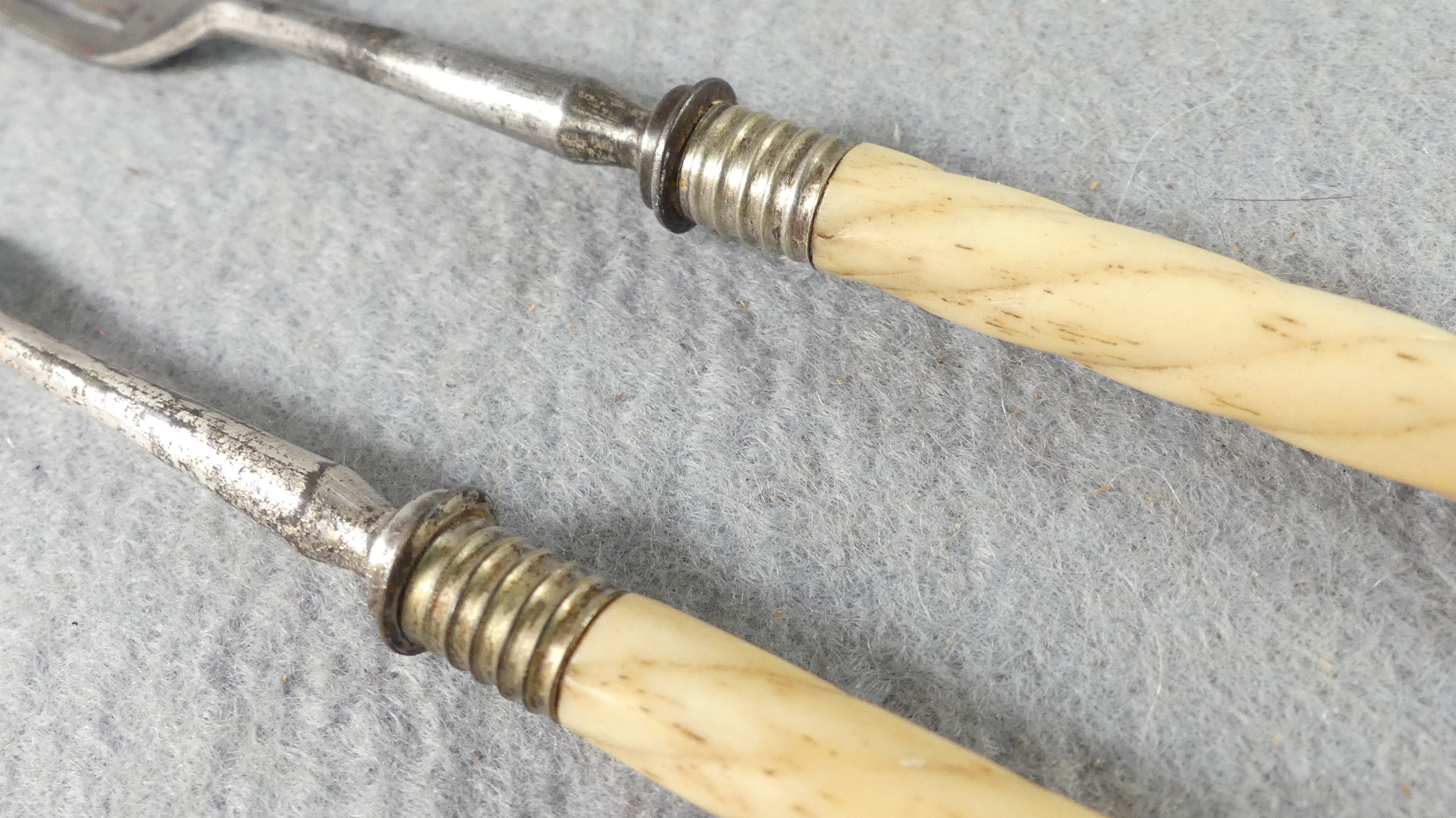 Antique Pickle Forks Pair Set of 2 Carved Twisted Real Bone Handles ...