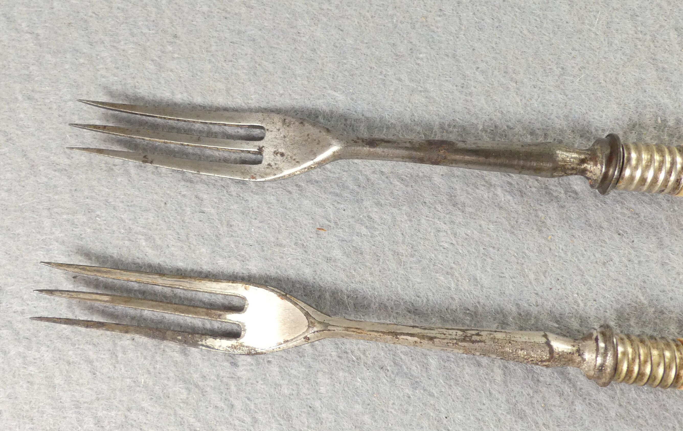 Antique Pickle Forks Pair Set of 2 Carved Twisted Real Bone Handles ...