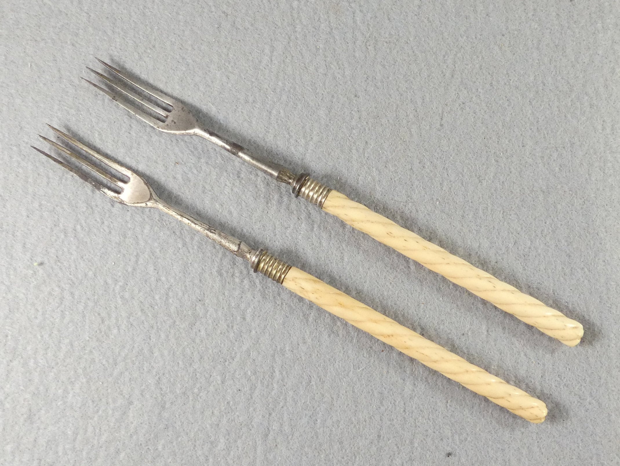 Antique Pickle Forks Pair Set of 2 Carved Twisted Real Bone Handles ...