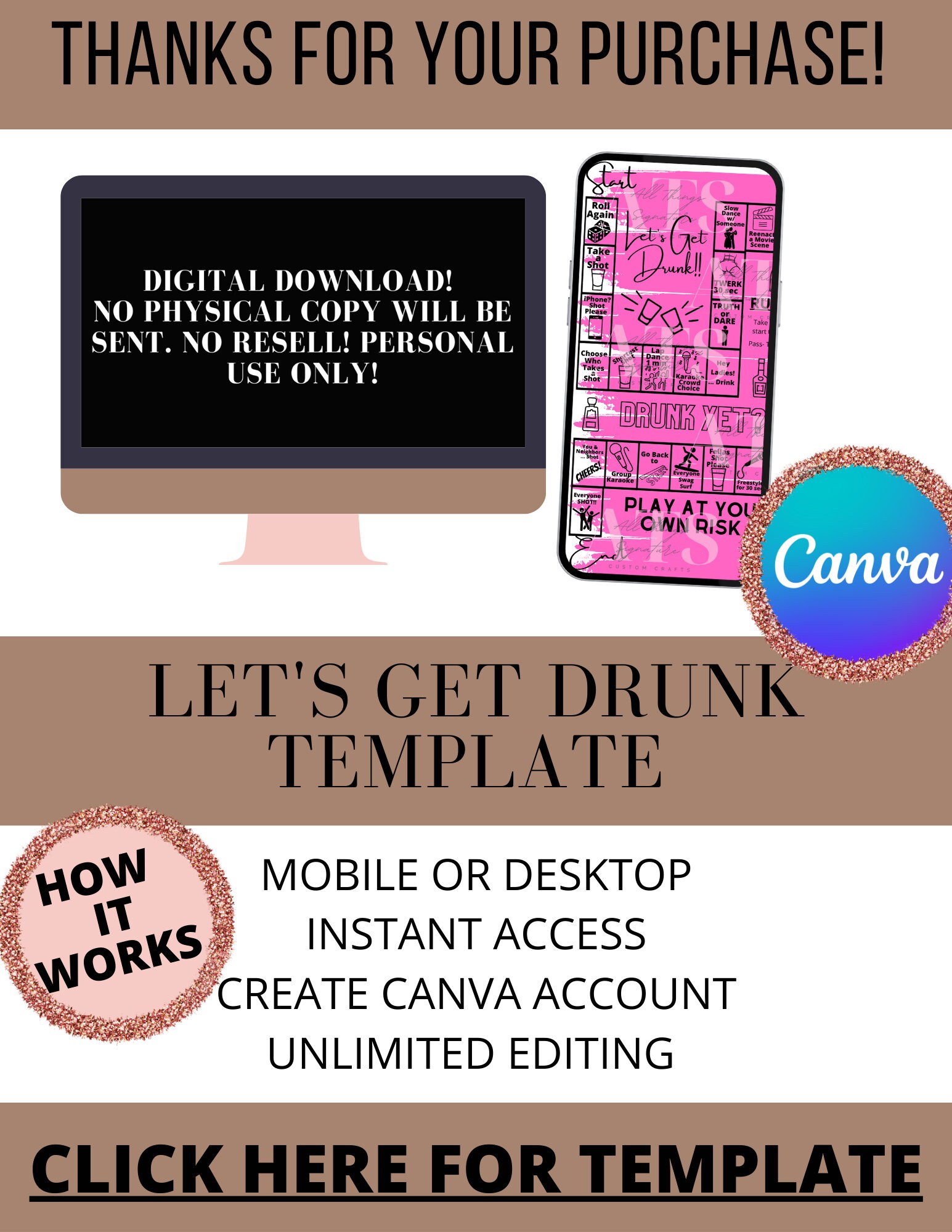 EDITABLE Let's Get Drunk Template-drinking Game-digital DOWNLOAD - Etsy