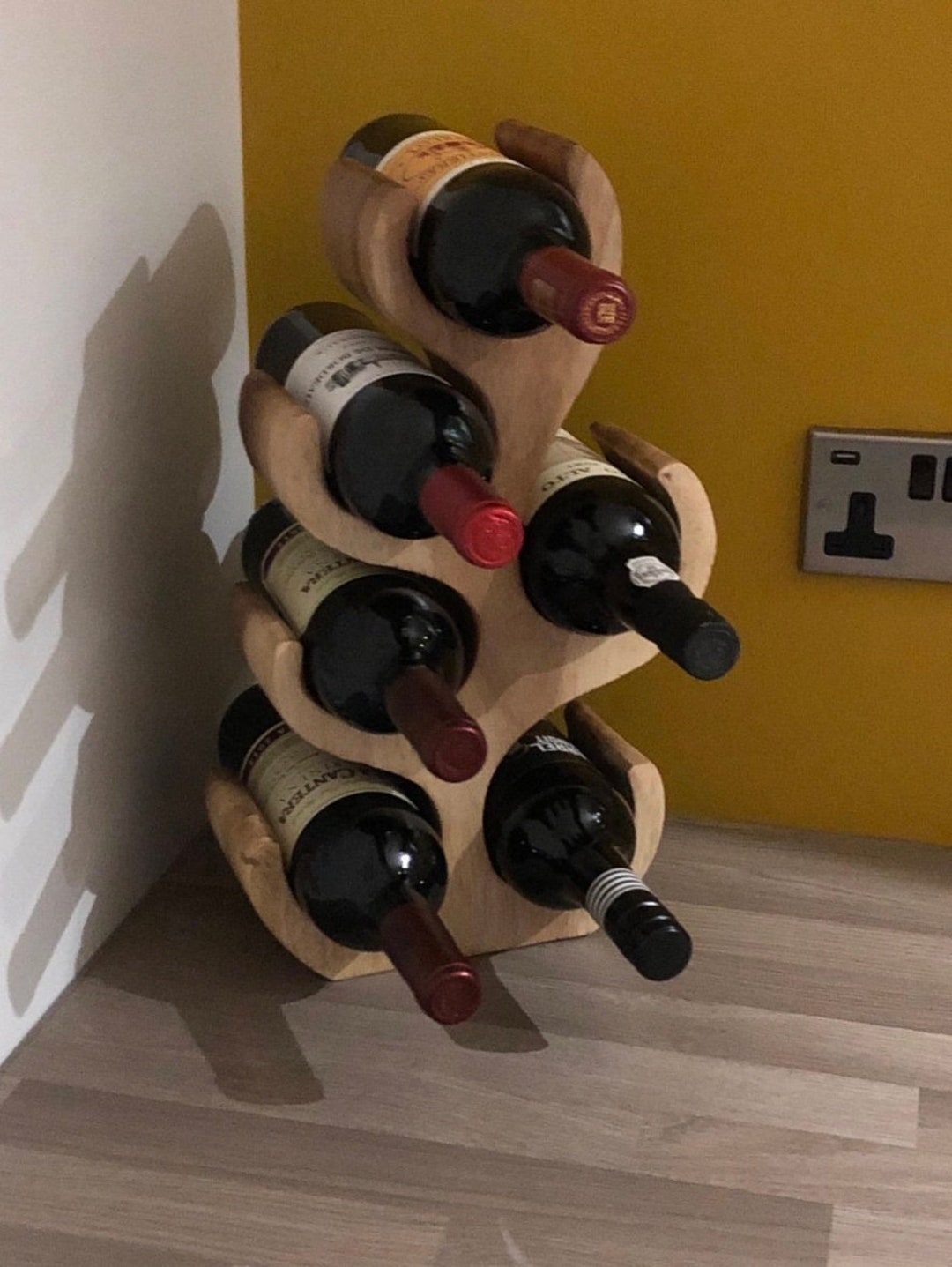 Wine Rack Solid Wood Tree Sculpture Novelty 6 Bottle Holder Hand Carved ...