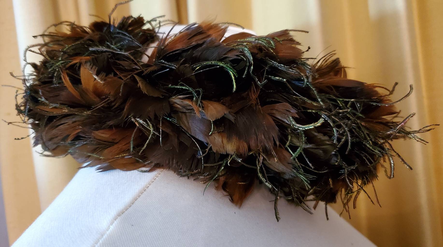 Vintage Feathered Collar With Deep Brown and Copper Brown Feathers and ...
