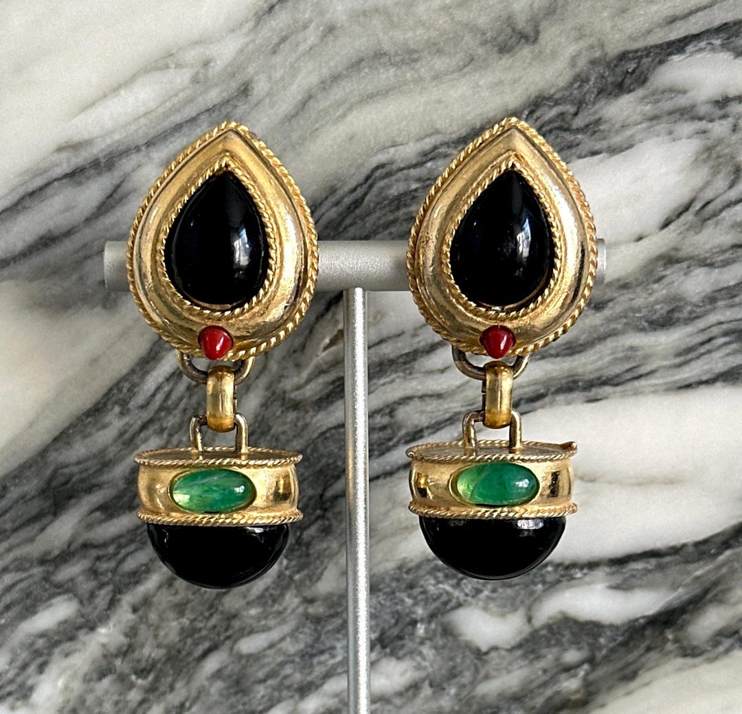 Vintage Roxanne Assoulin Earrings: 1980s 1990s Dangle Drop, Chunky ...