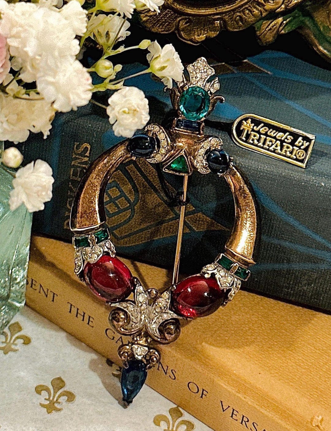 Vintage Trifari Brooch: 1945 “jewels of Tanjore”, Rare Sterling Silver ...