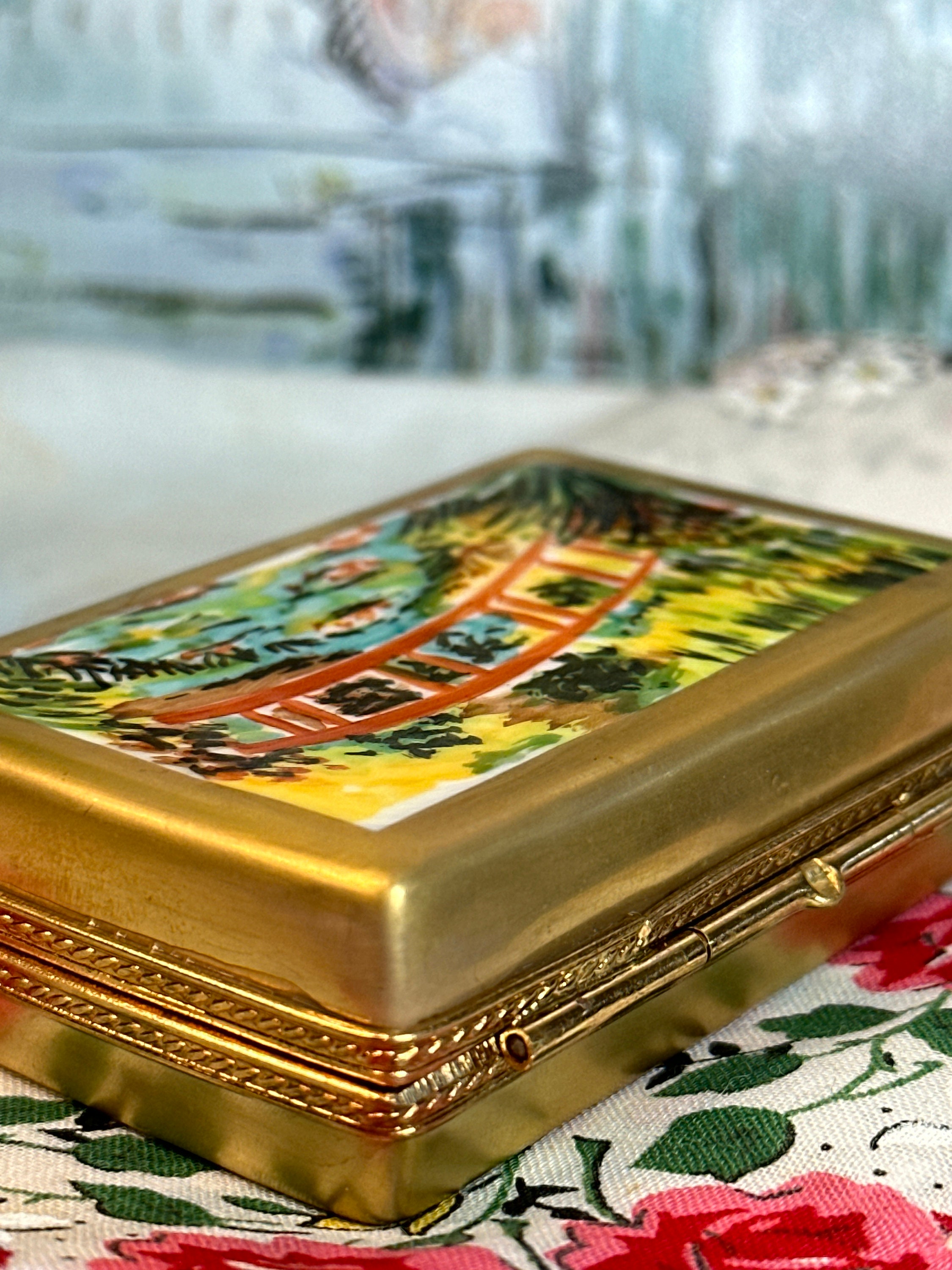 ATELIER De LIMOGES Monet japanese Bridge Painting Trinket Box Vtg ...
