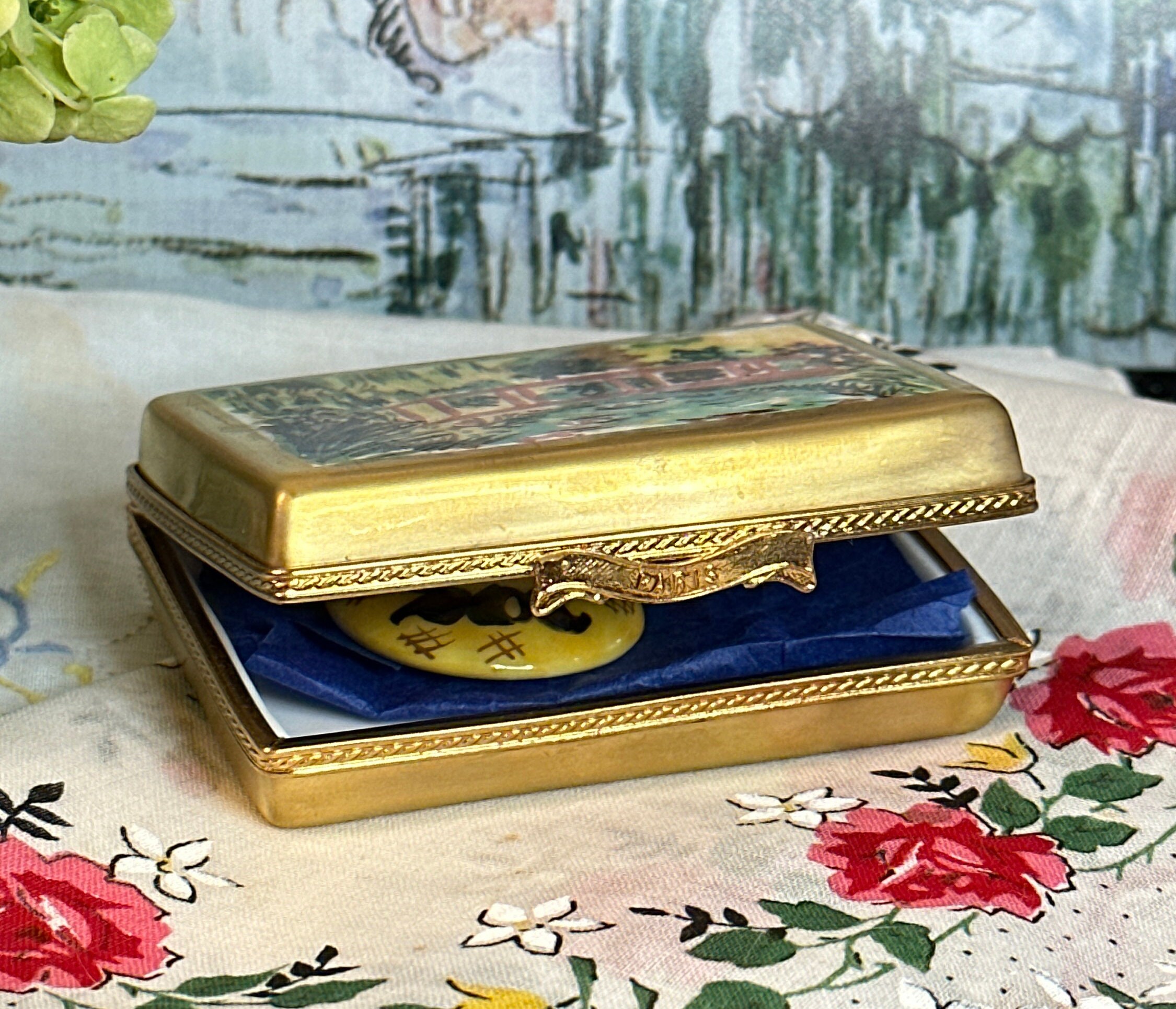 ATELIER De LIMOGES Monet japanese Bridge Painting Trinket Box Vtg ...