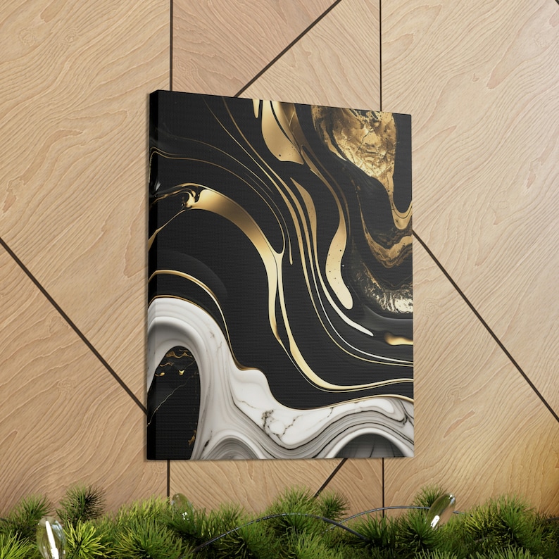 Black White and Gold Marble Canvas - Etsy