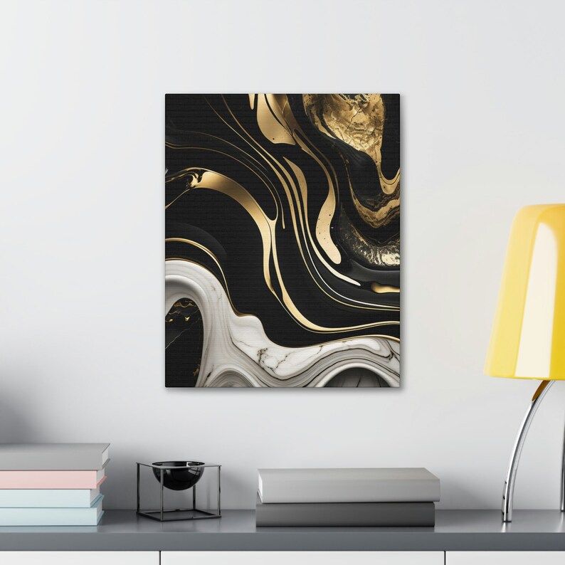 Black White and Gold Marble Canvas - Etsy