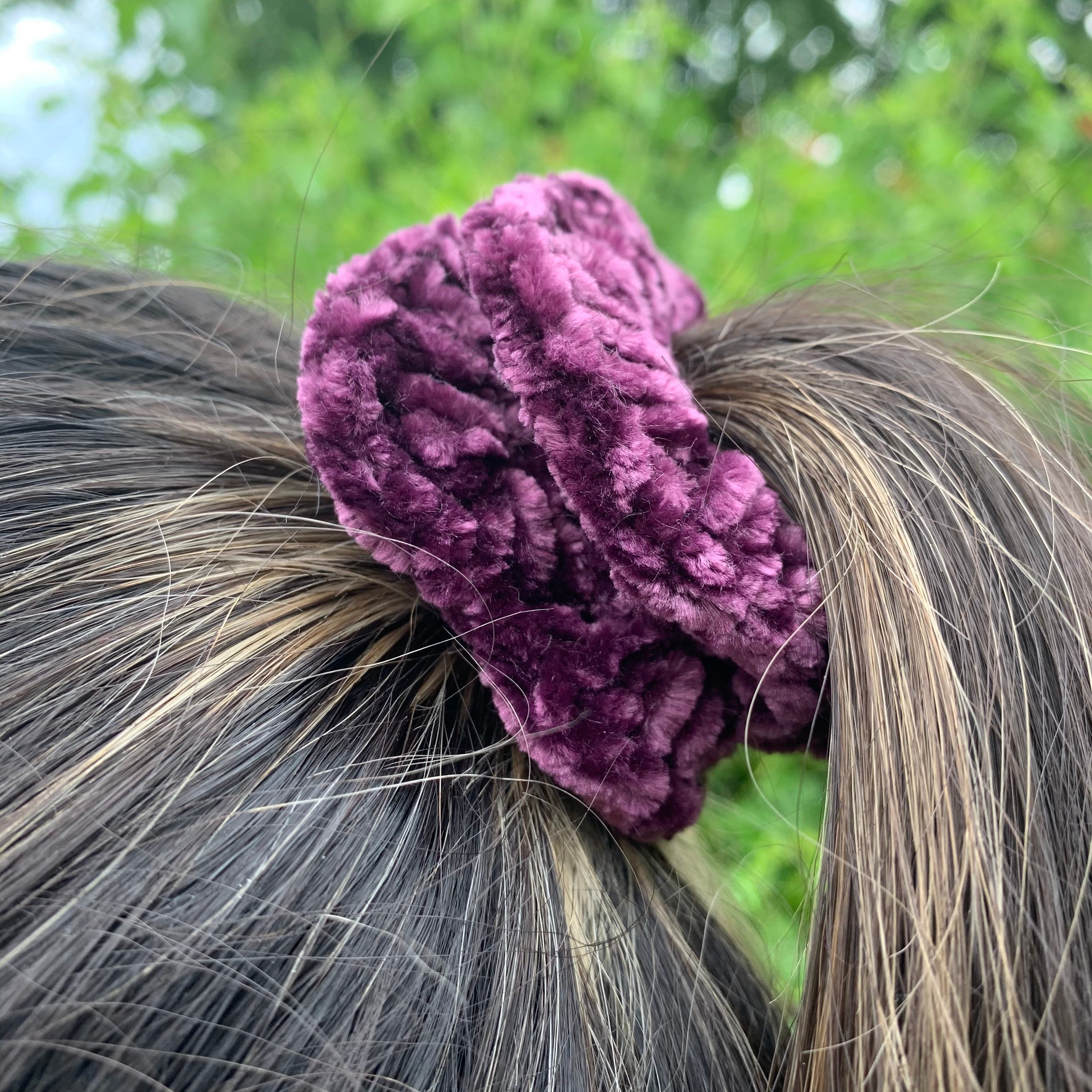 Purple Velvet Crochet Scrunchie - Etsy UK