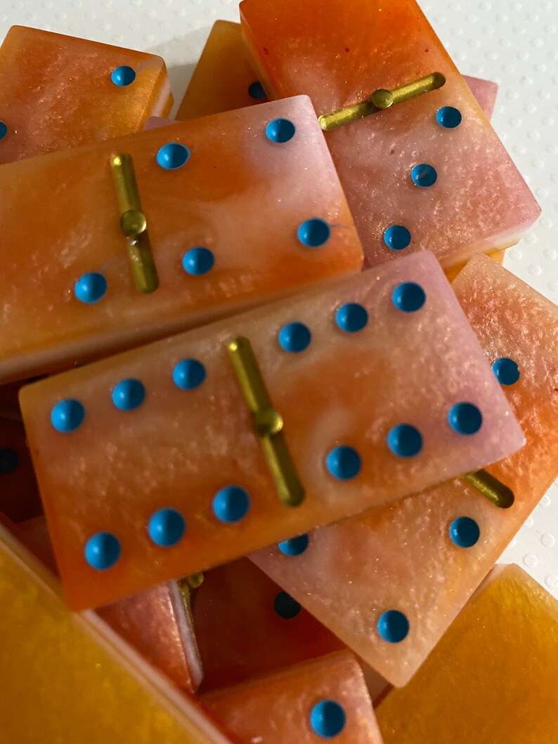 Professional Size Dominoes With Brass Spinners “orange Dream” - Etsy