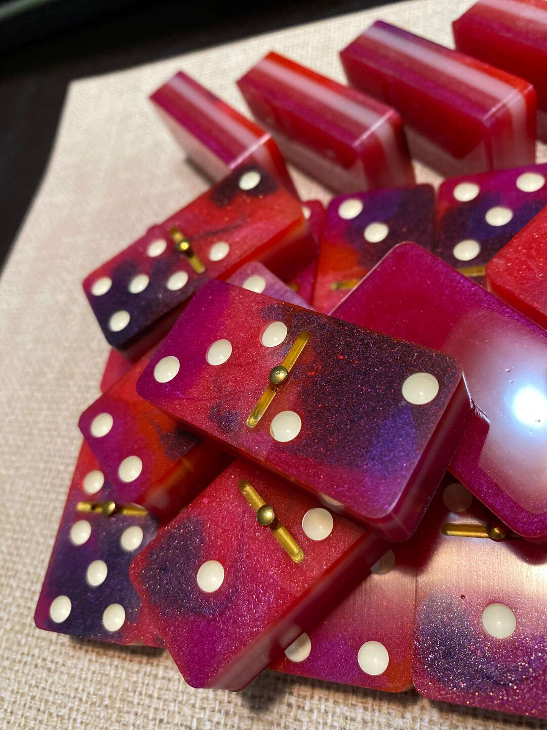 Standard Wide Size Dominoes With Brass Spinners “sunrise Sonata” - Etsy