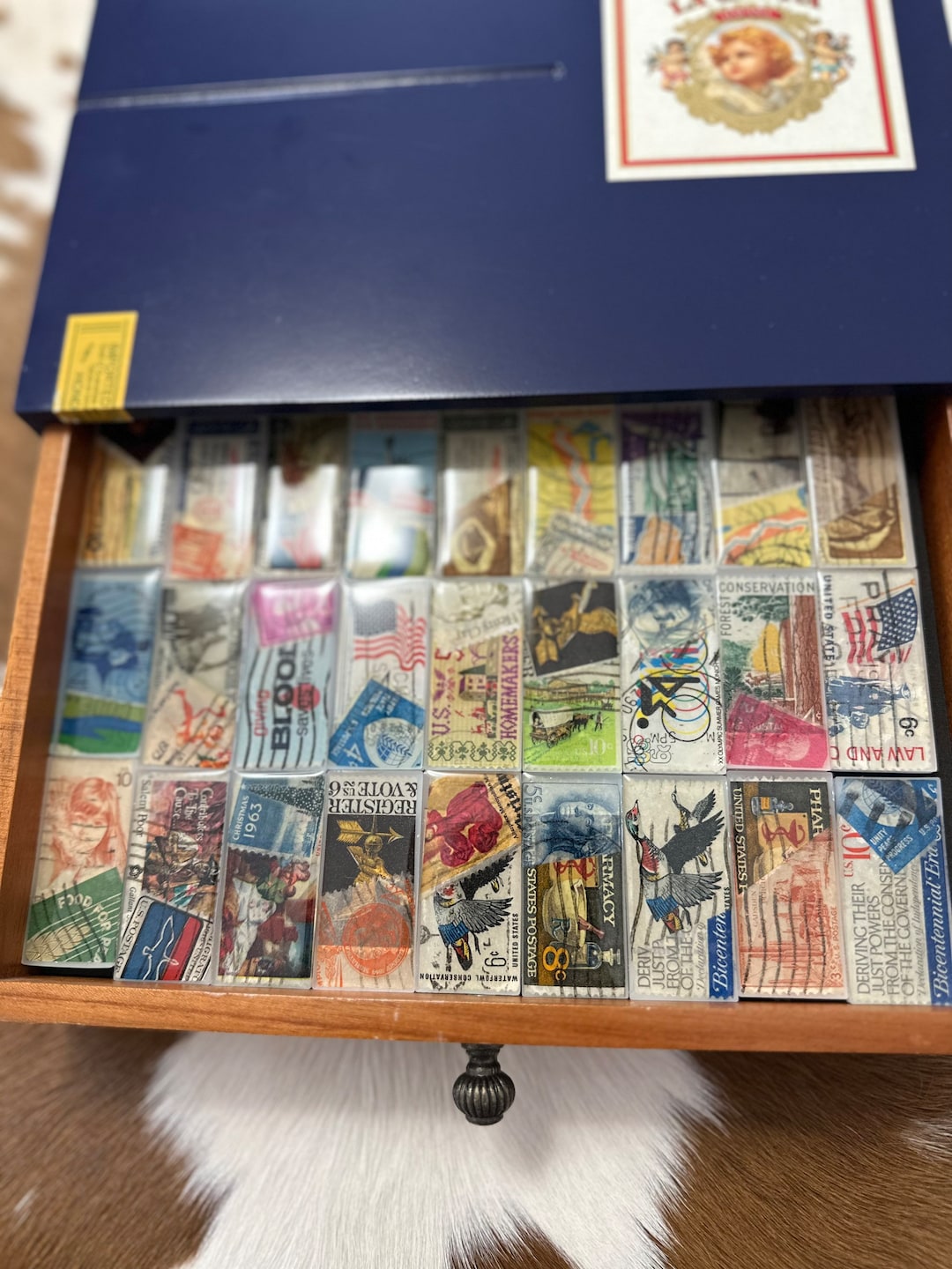 Handmade Double 9 "us Stamps" Wood Cigar Box Included - Etsy