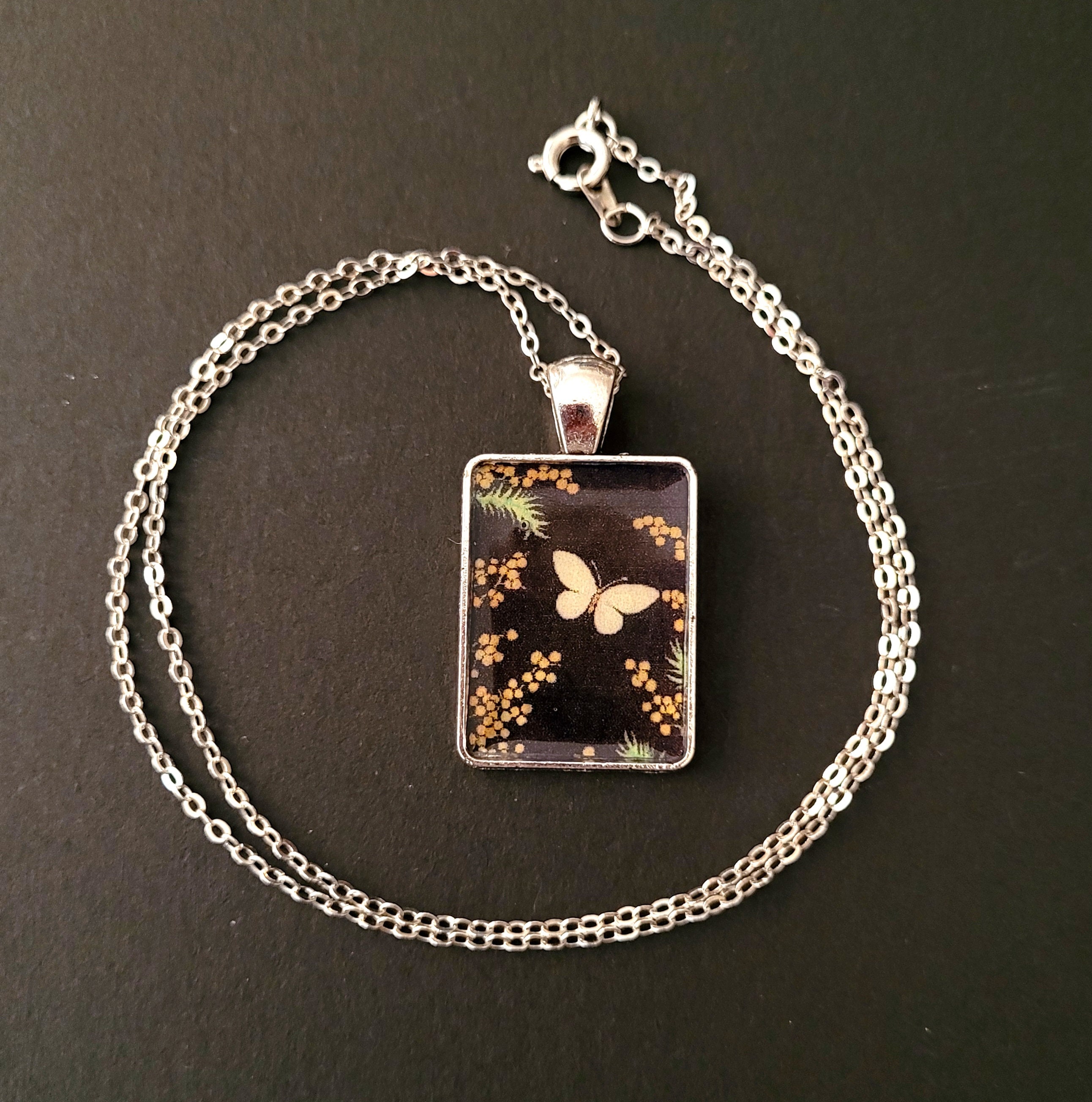 Rectangular Mimosa Butterfly Pendant With Chain - Etsy Australia