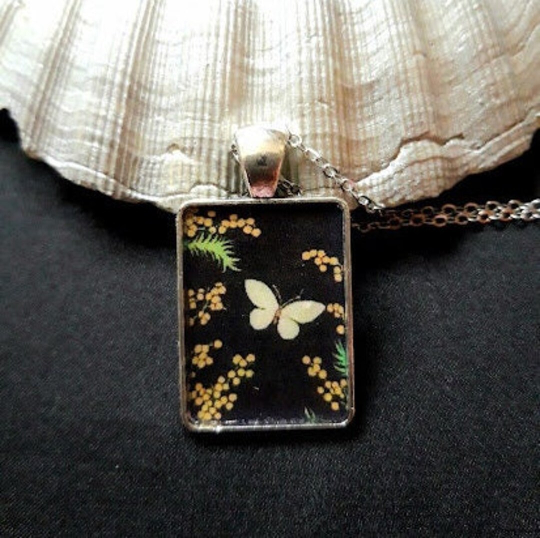 Rectangular Mimosa Butterfly Pendant With Chain - Etsy Australia
