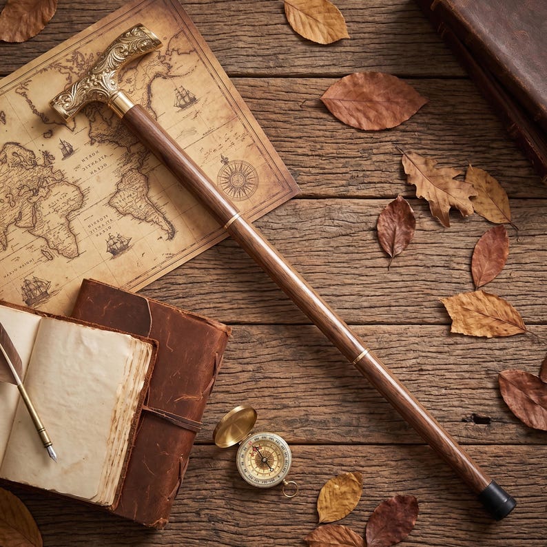 Handcrafted Wooden Walking Cane With Vintage Brass Derby Handle ...