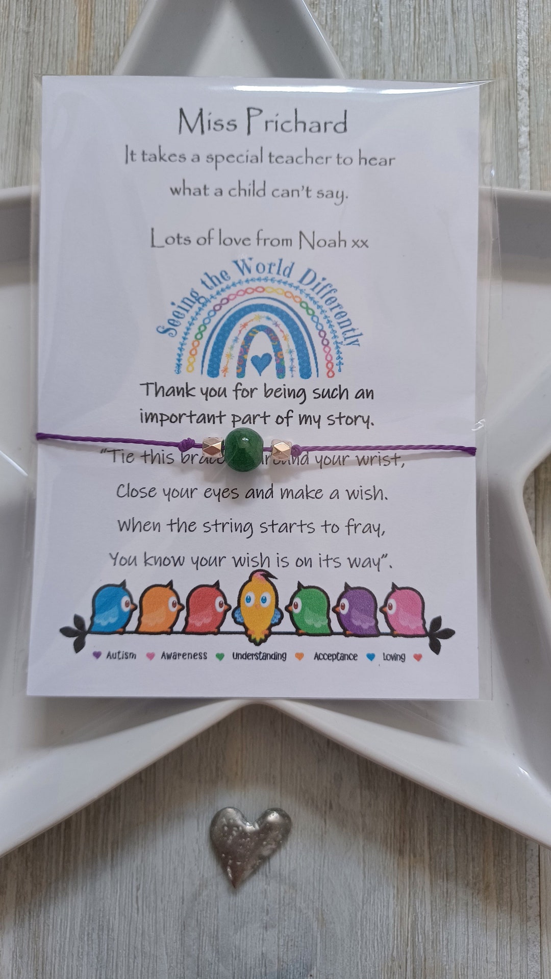 Neurodiverse Autism Thank You Wish Bracelet Card Thank You - Etsy