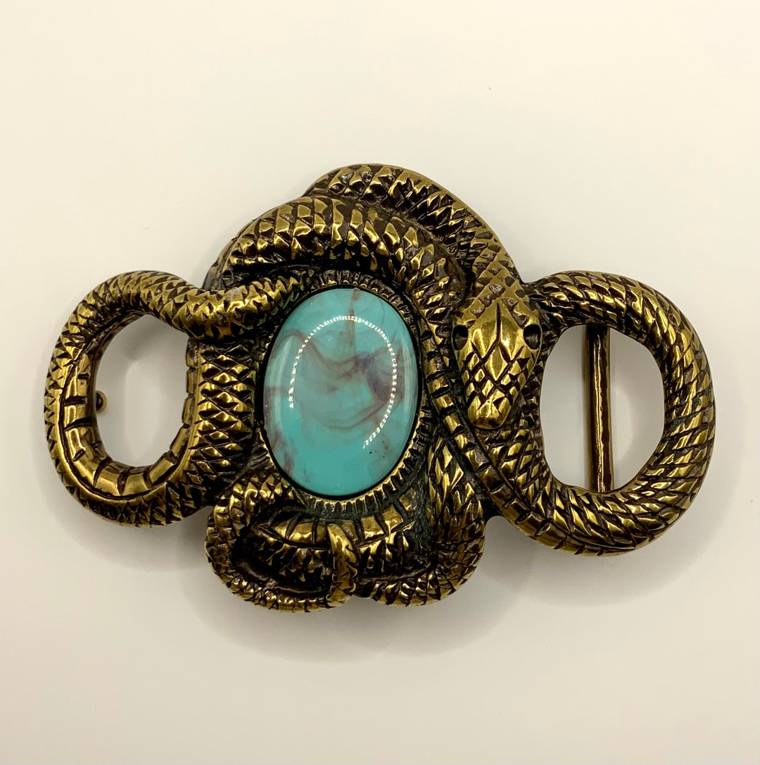 Stunning Vintage Italian Made Antique Brass Snake Belt Buckle Faux ...