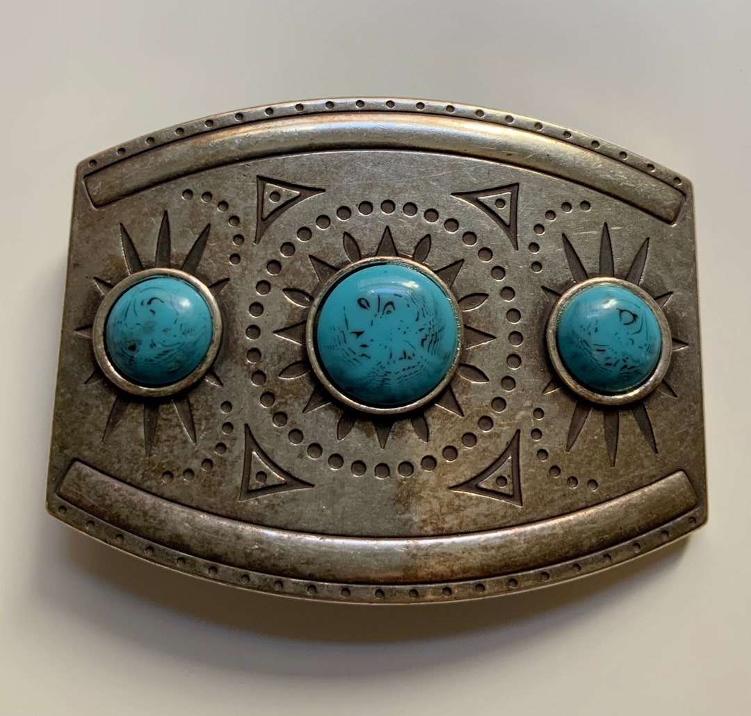 Spanish Made Vintage Rounded Rectangular Belt Buckle With Faux ...