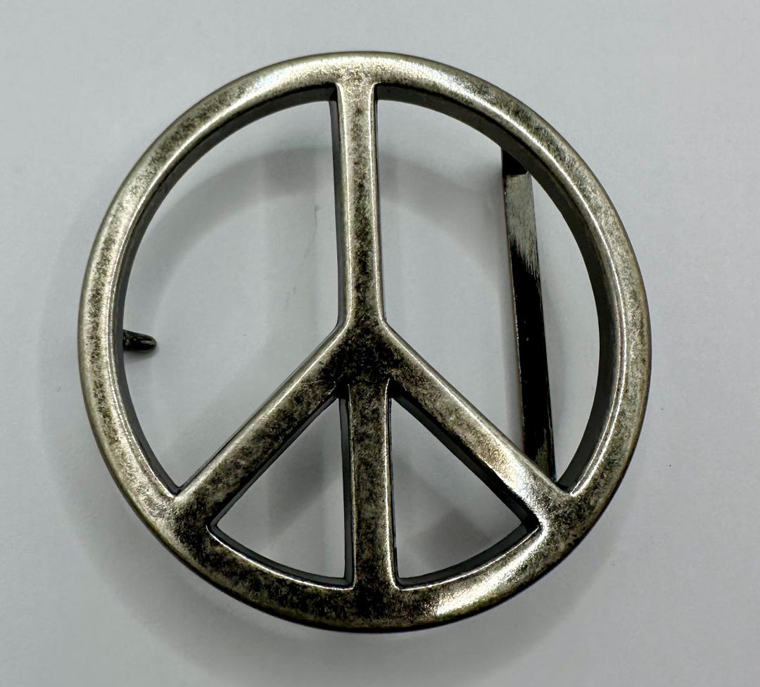 Simple Minimal Antique Nickel Peace Sign Belt Buckle Cut Out Vintage ...