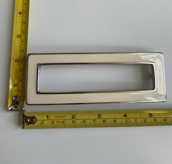 White Enamel Large Rectangle Retro Mod Vintage Belt B… - Gem