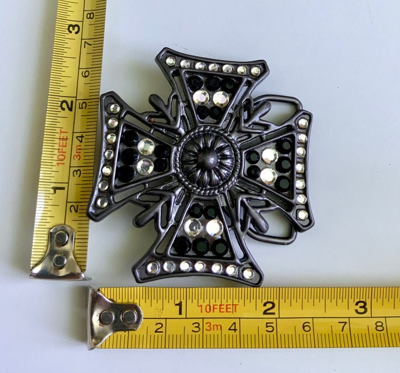 Glamrock Vintage Gothic Cross Belt Buckle Black and White Stripe ...