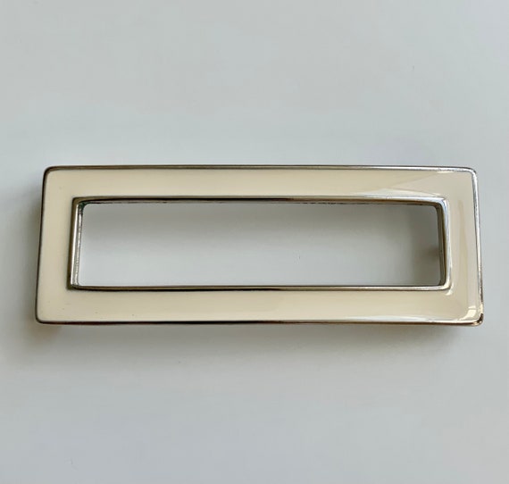 White Enamel Large Rectangle Retro Mod Vintage Belt B… - Gem