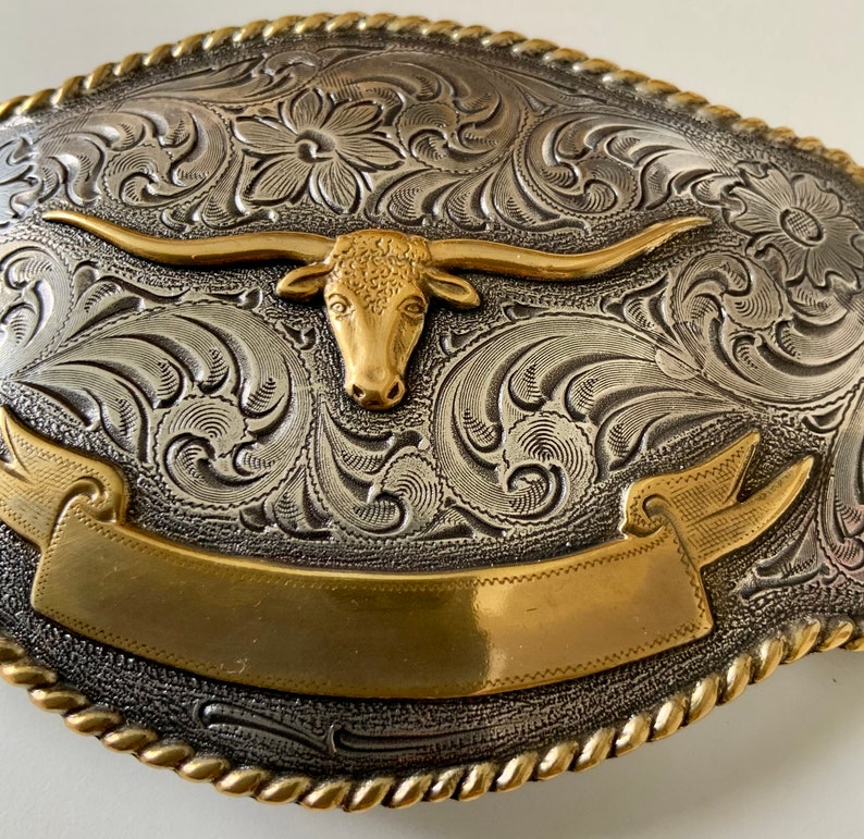 High Quality Western Longhorn Belt Buckle Floral Engravings Bull Head ...