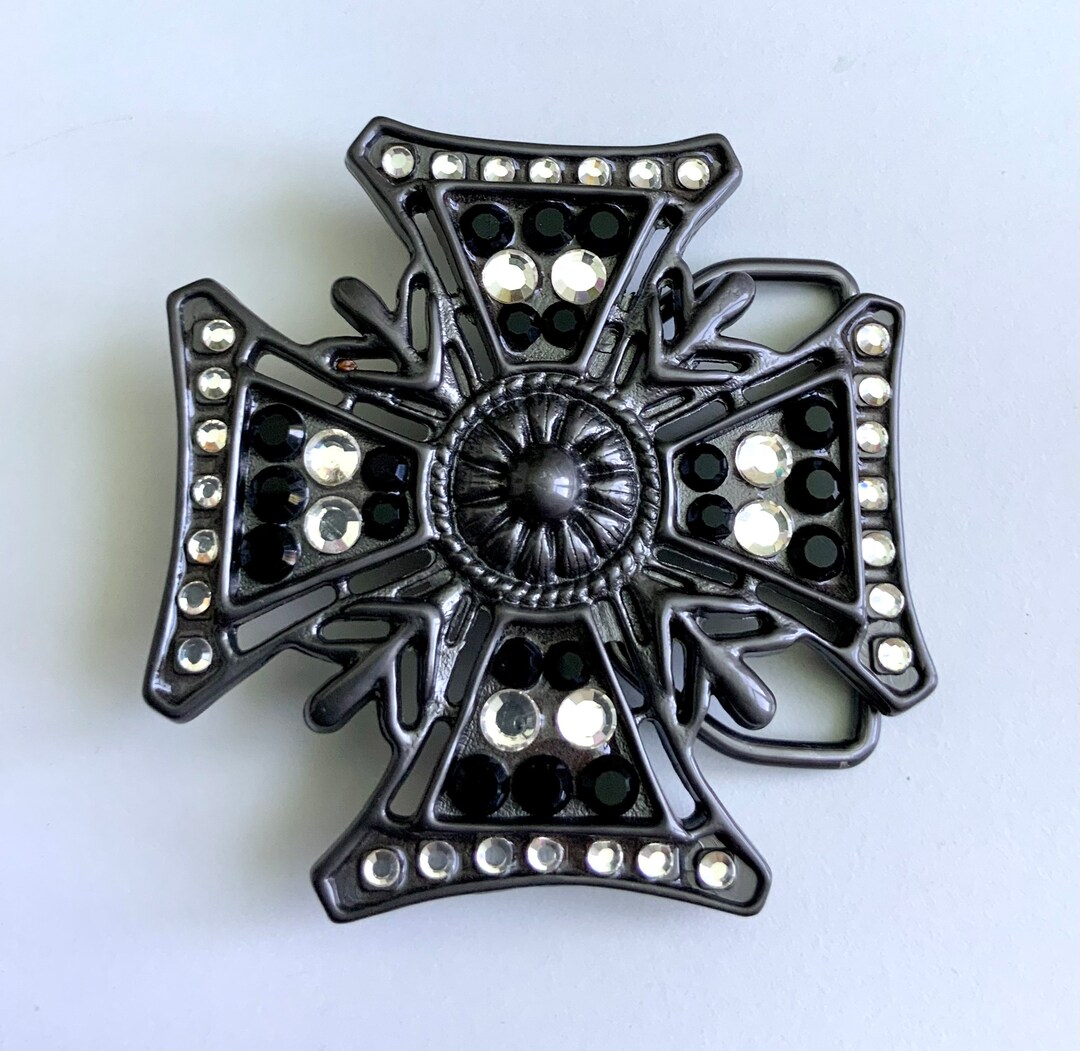 Glamrock Vintage Gothic Cross Belt Buckle Black and White Stripe ...
