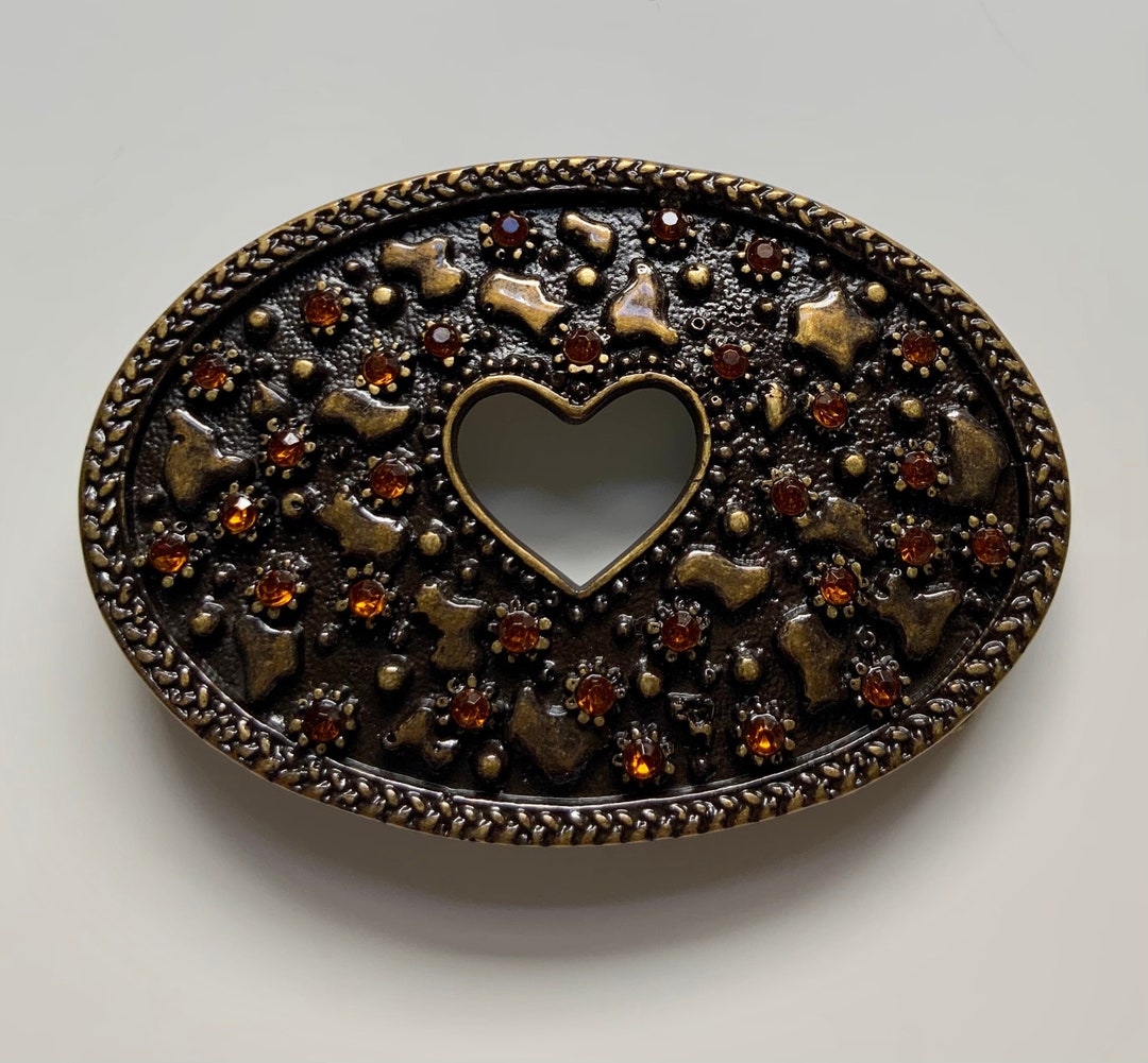 Unique Oval Shaped Belt Buckle With Cutout Heart Centre Orange ...